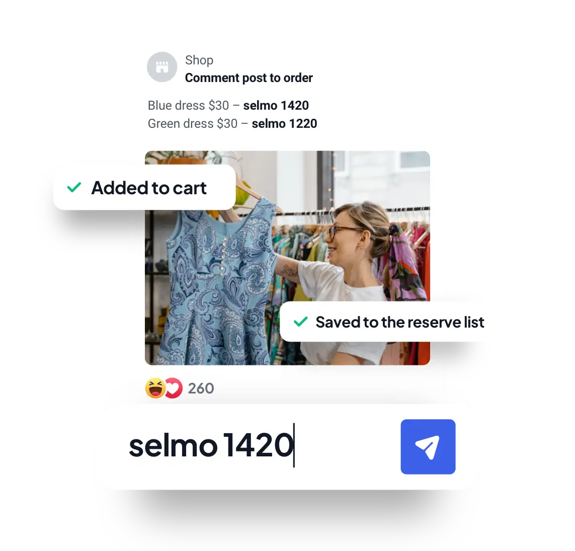 Selmo - Manage your sales on live broadcasts, posts and DMs