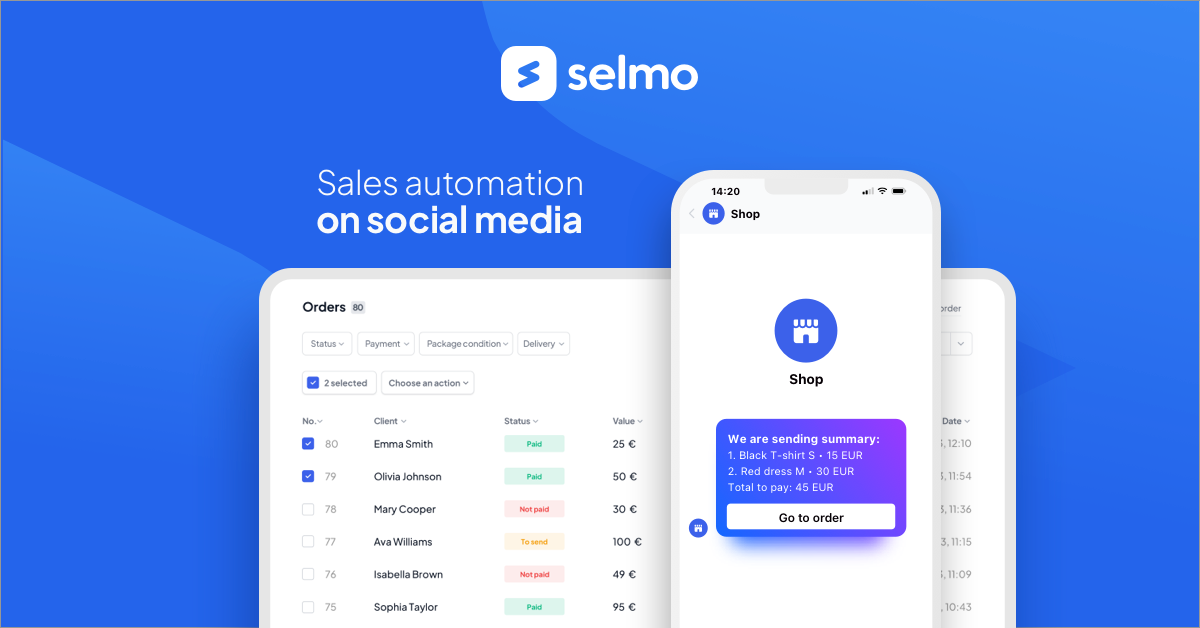Selmo - Manage your sales on live broadcasts, posts and DMs