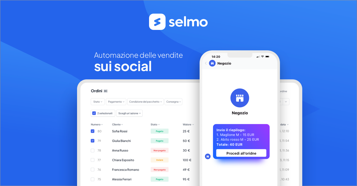 Selmo - Gestisci la vendita nelle dirette, nei post e in DM